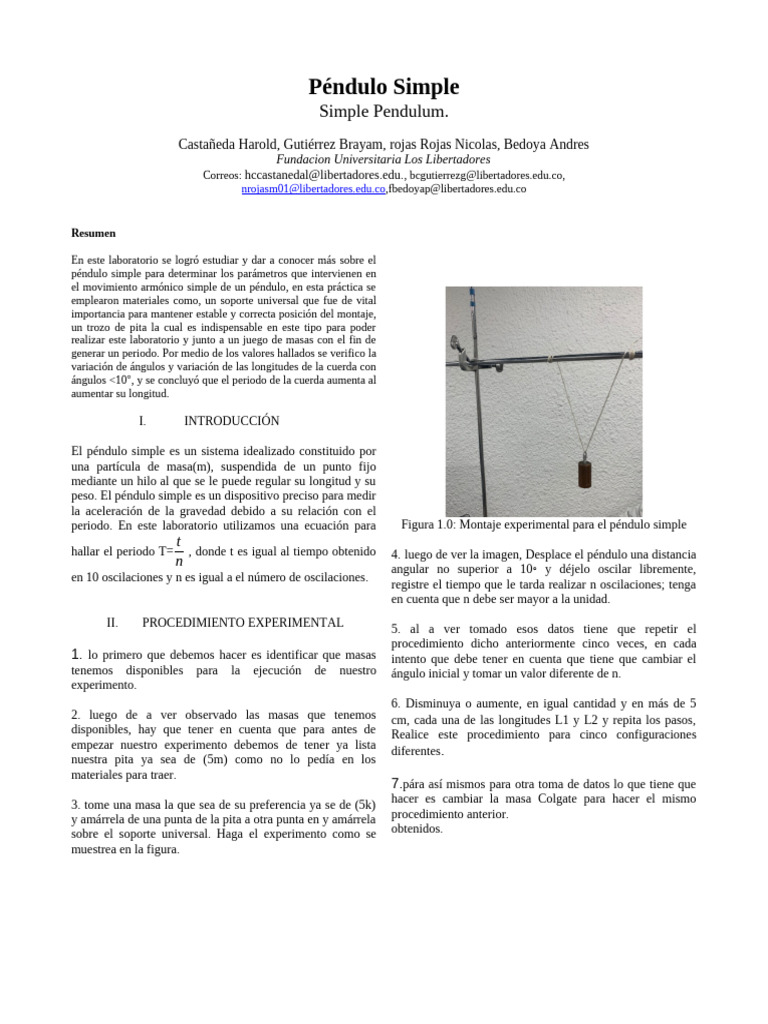 Informe pendulo simple (1).1 | PDF | Oscilación | Mecánica