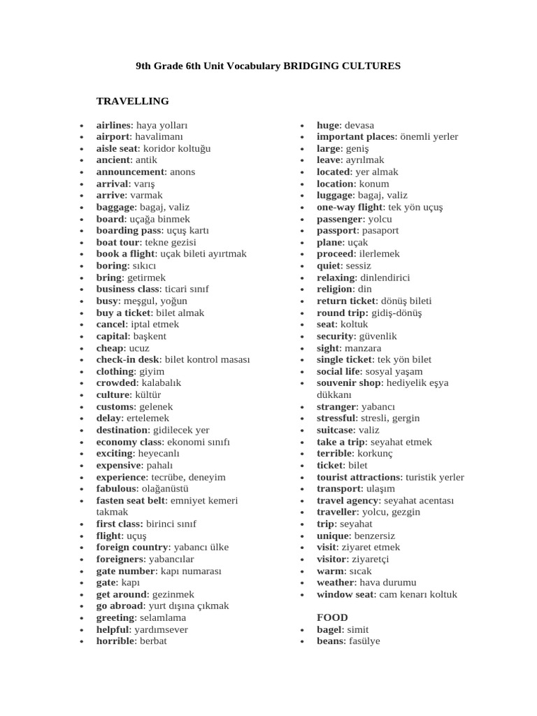 9th Grade 6th Unit Vocabulary BRIDGING CULTURES | PDF