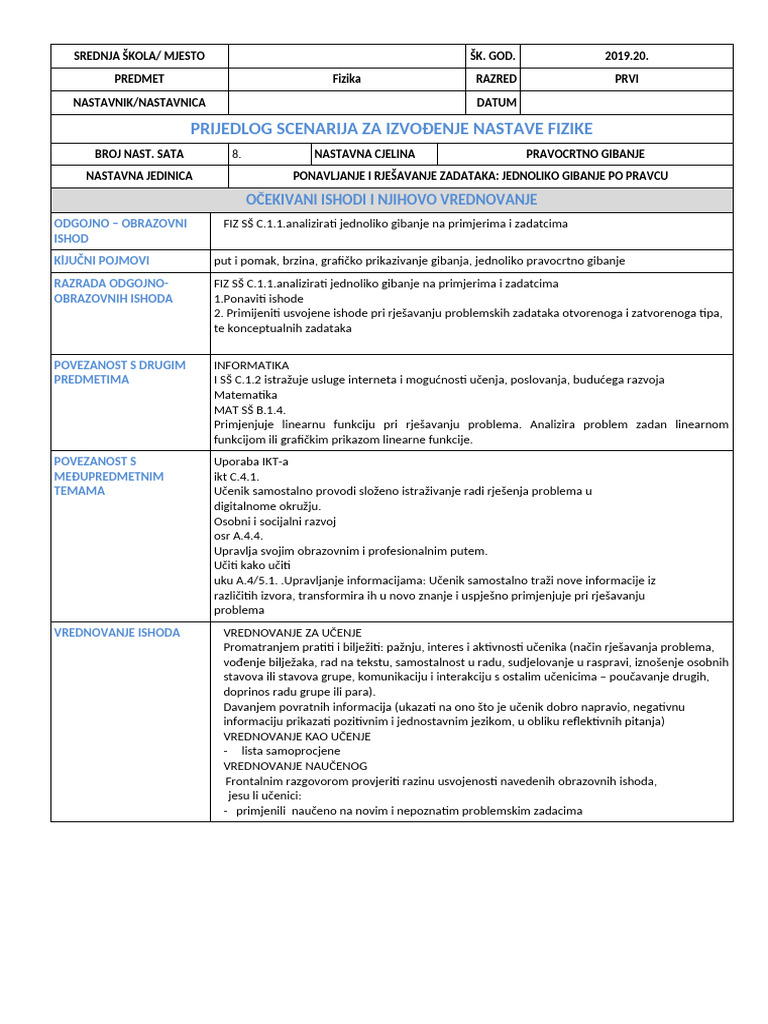 8 - Ponavljanje I Vje+żbanje - Jednoliko Gibanje Po Pravcu | PDF