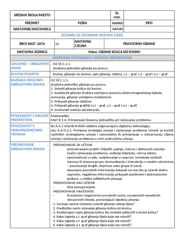 10 - Pokus - Gibanje Kolica Niz Kosinu | PDF