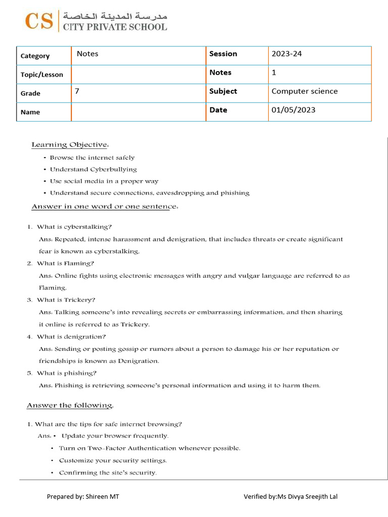 Cyber Safety Notes | PDF