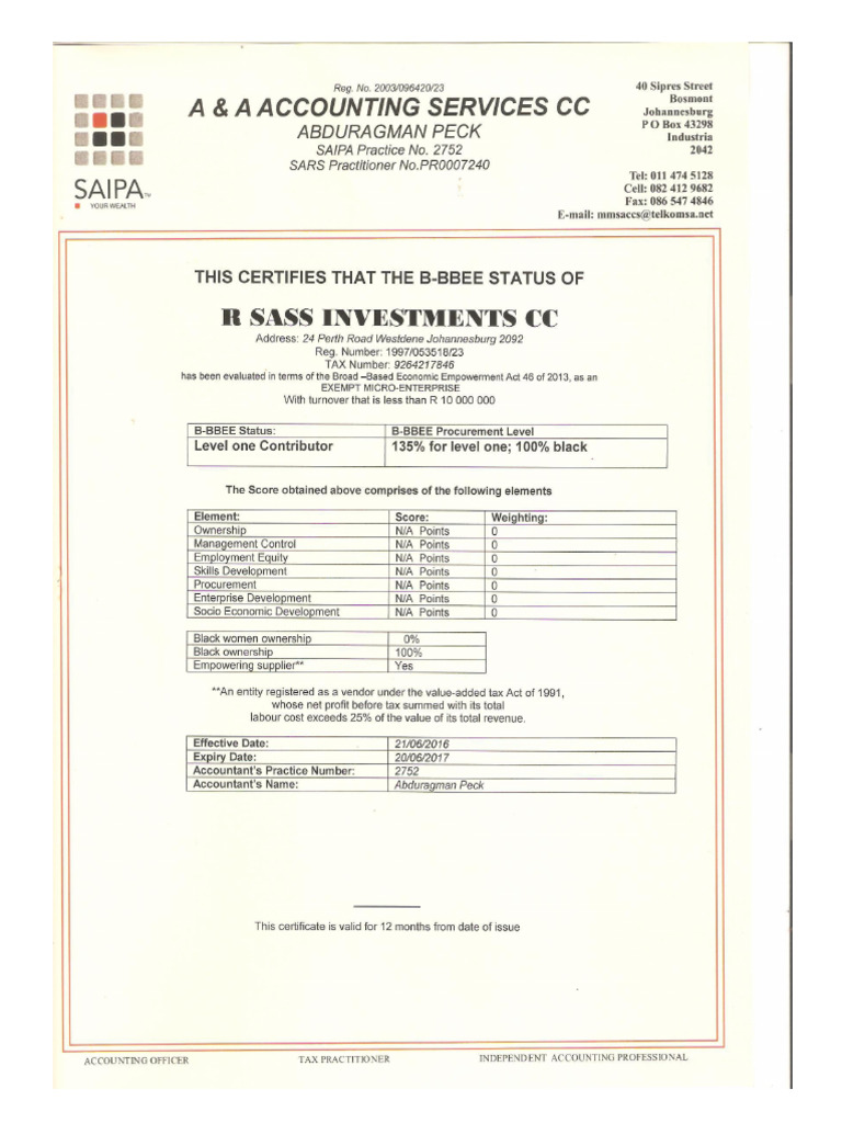 BBEEE-Certificate-2016-2017 | PDF