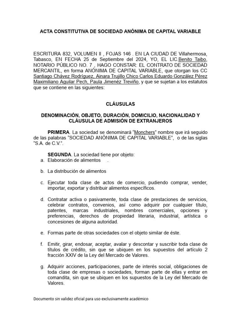 Acta constitutiva | PDF | Sociedad de responsabilidad limitada | México