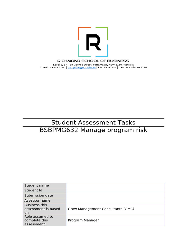 BSBPMG632 Program Risk Assessment Guide | PDF | Risk | Risk Management