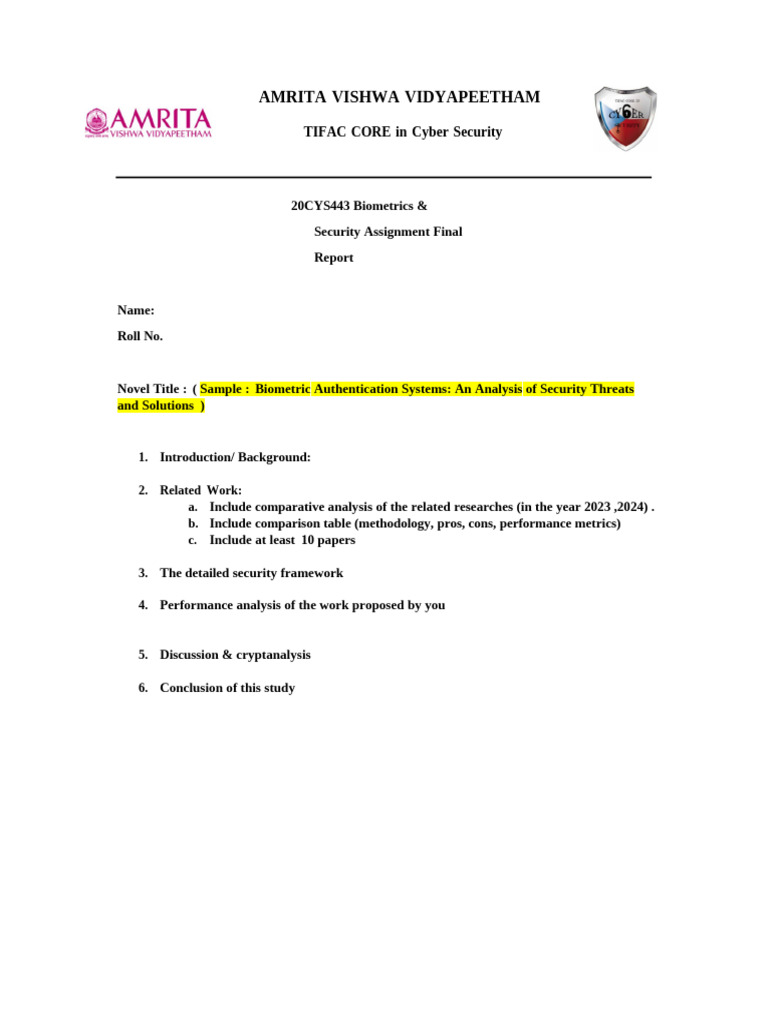 Assignment Final report format | PDF