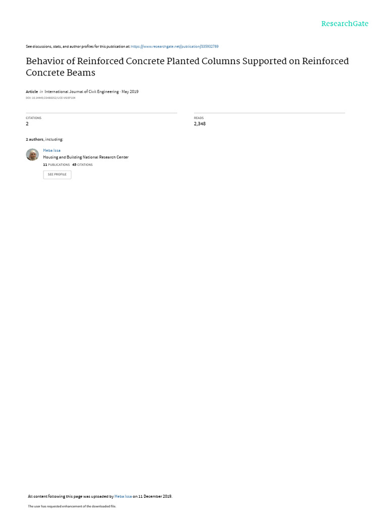 Behavior of Reinforced Concrete Planted Columns Su | PDF | Beam ...