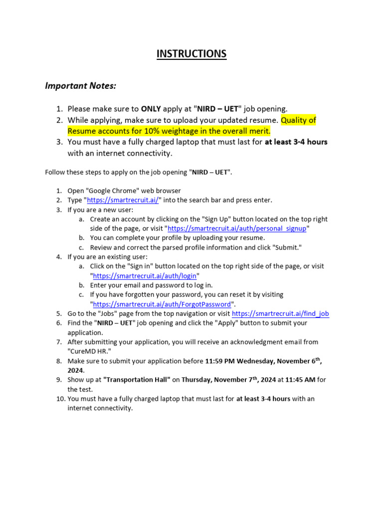 Instructions To Apply - UET | PDF | Business