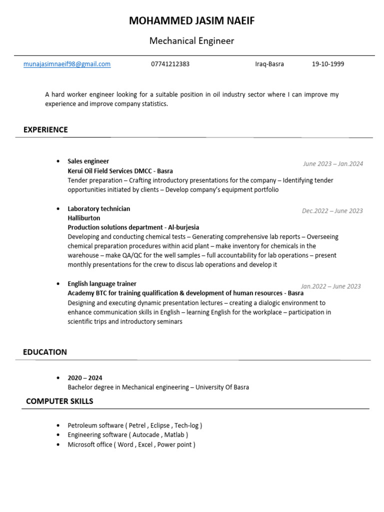 Mohammed Jasim CV | PDF