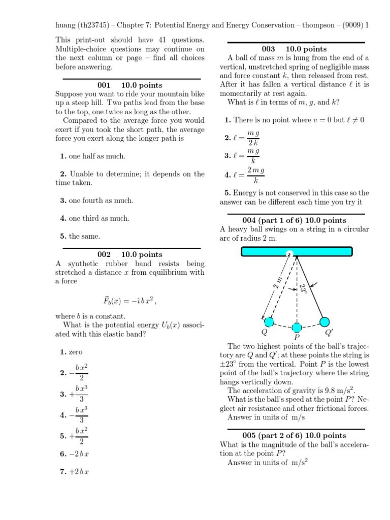 Quest - Potential Energy and Energy Conservation | PDF | Potential ...