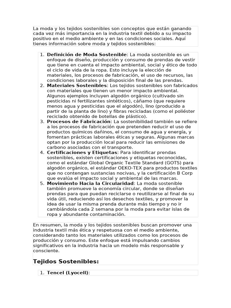 Moda Sostenible y Tejidos Éticos | PDF | Textiles | Oled