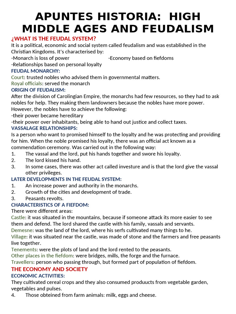 Copia de Apuntes Historia High Middle Ages and Feudalism 2 | PDF ...