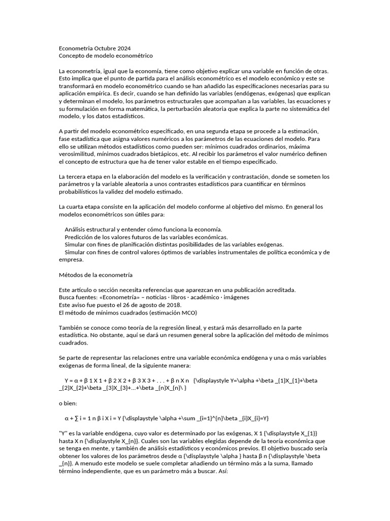Econometria Octubre 2024 | PDF | Econometría | Matemáticas Aplicadas