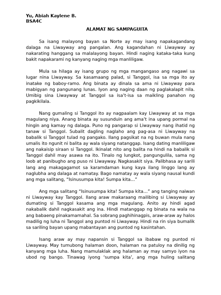 Alamat NG Sampaguita | PDF