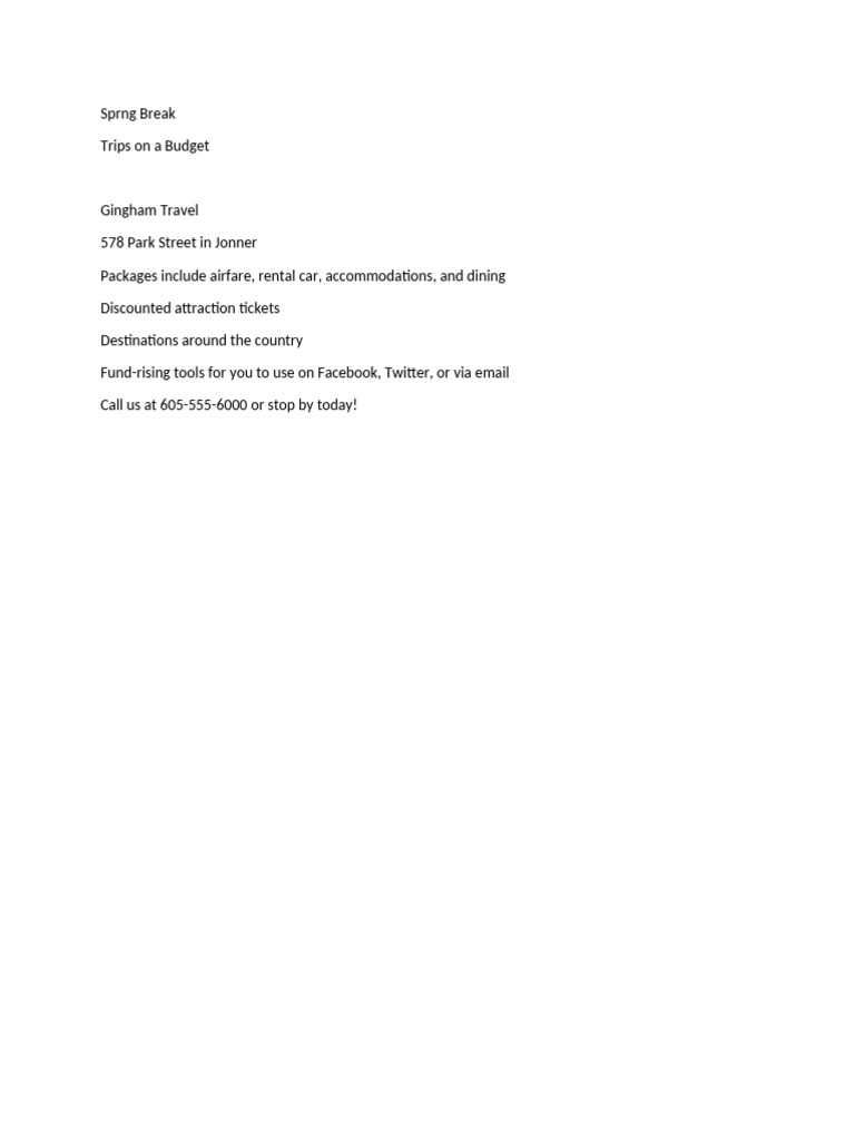 Budget Spring Break Travel Packages | PDF