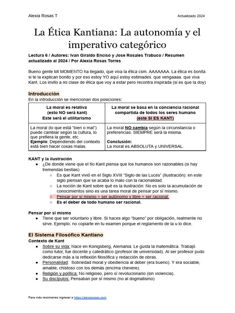 9 Lectura n6 Resumen. Giraldo y Rosales. La Etica Kantiana - La ...