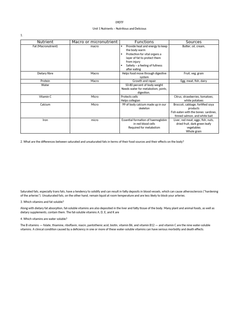 09DTF The Nutrients Worksheet | PDF | Nutrients | Vitamin