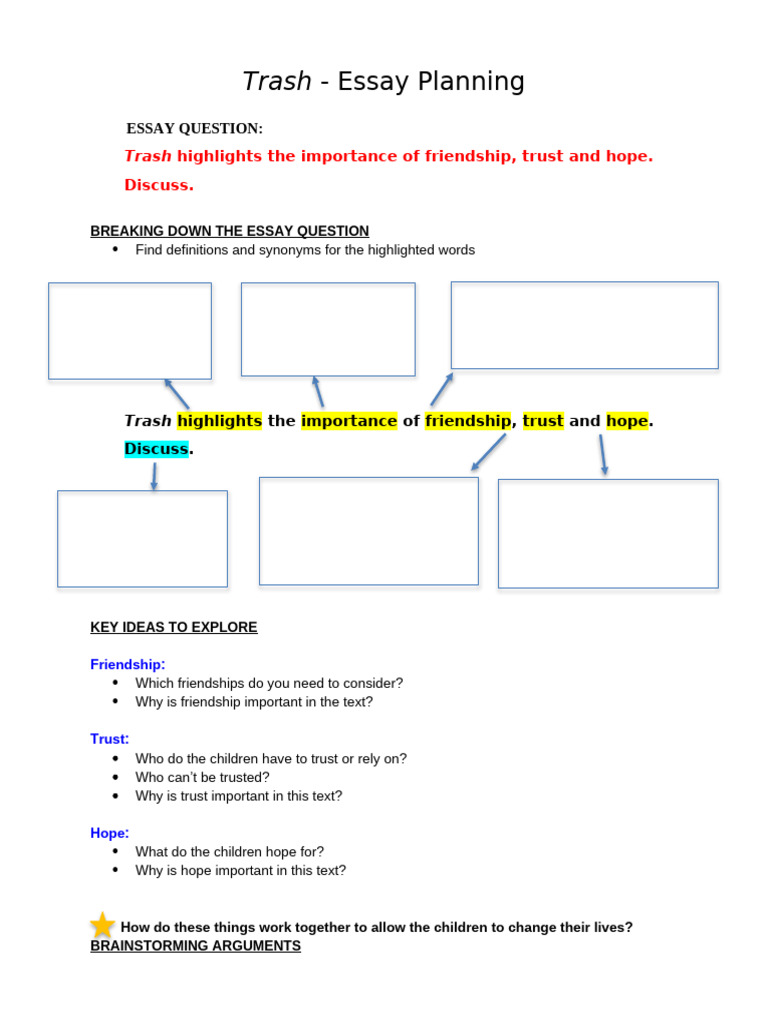 Trash Essay Planning_Scaffold | PDF | Essays | Cognition