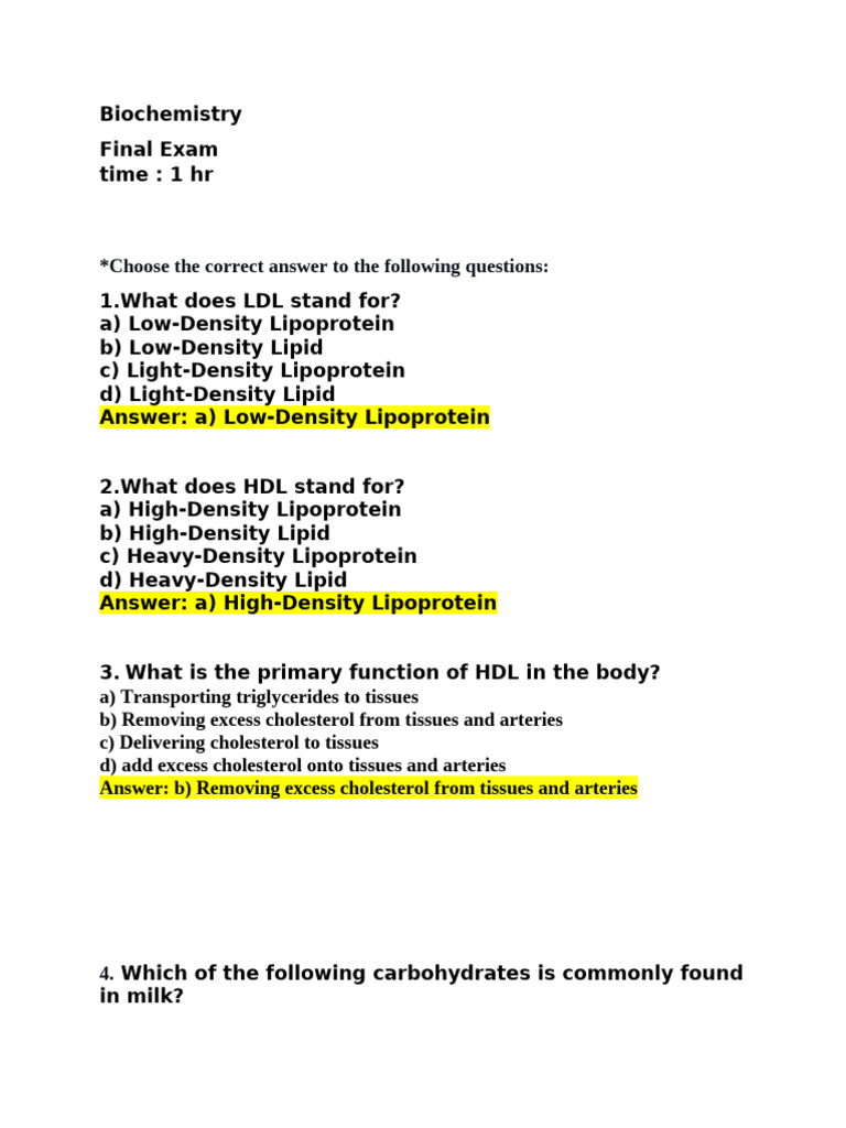 Biochemistry Final Exam Questions | PDF | Self-Improvement | Wellness