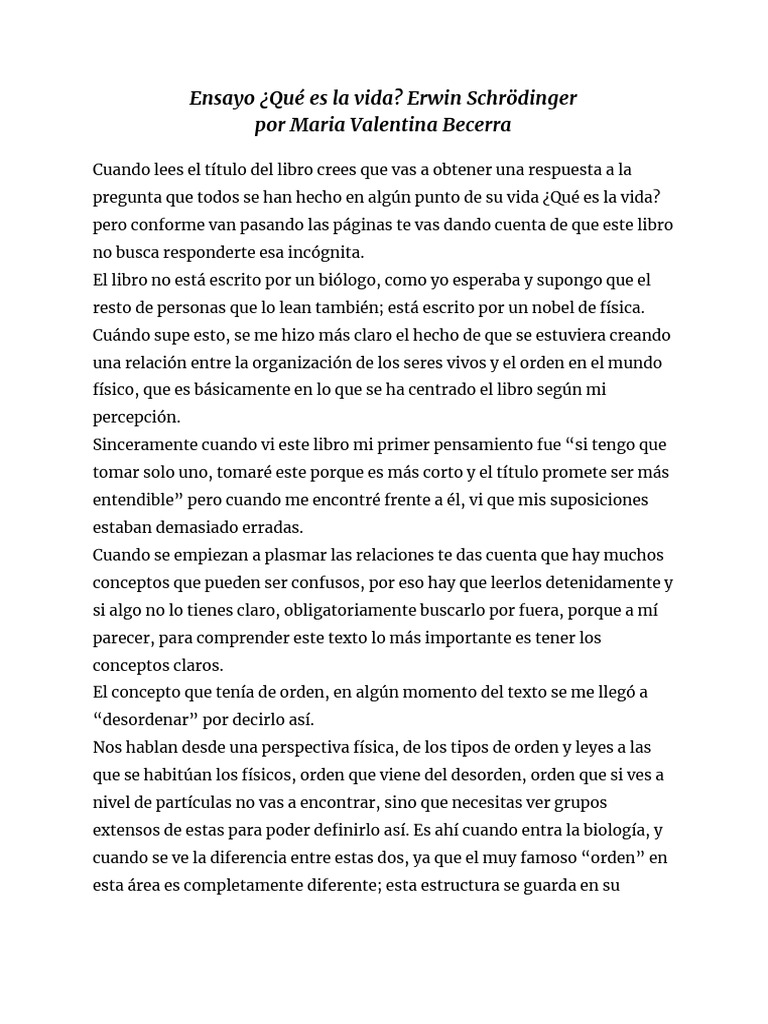 Ensayo Que Es La Vida | PDF | Vida | Adn