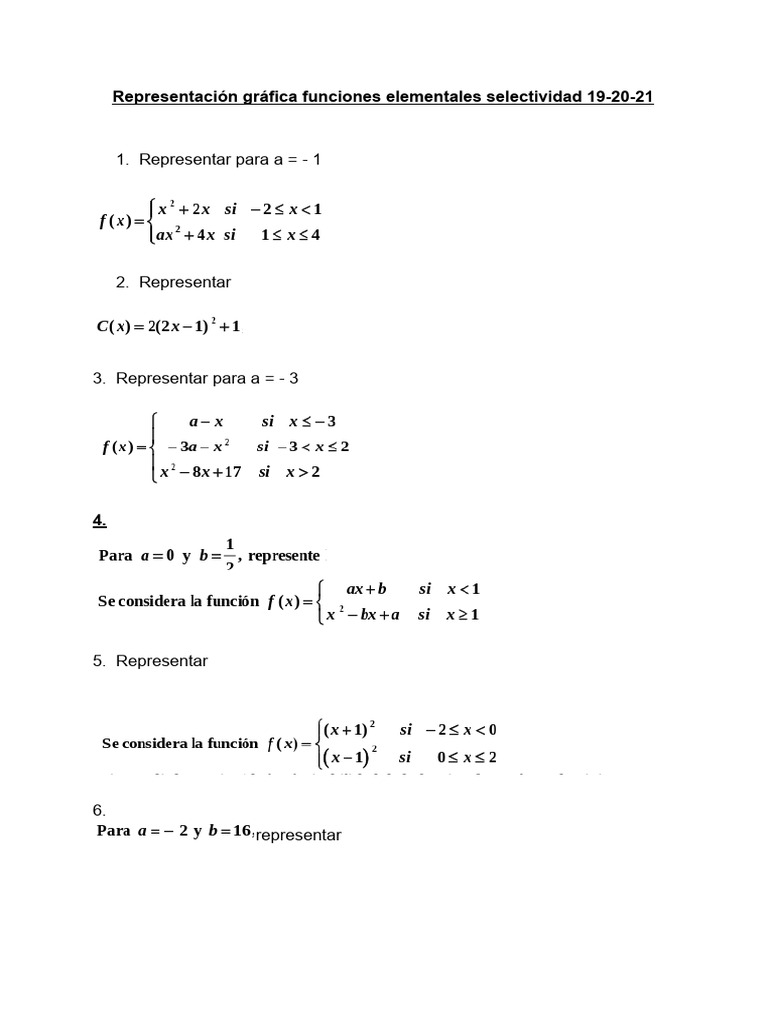 Representación Gráfica Funciones Elementales Selectividad | PDF