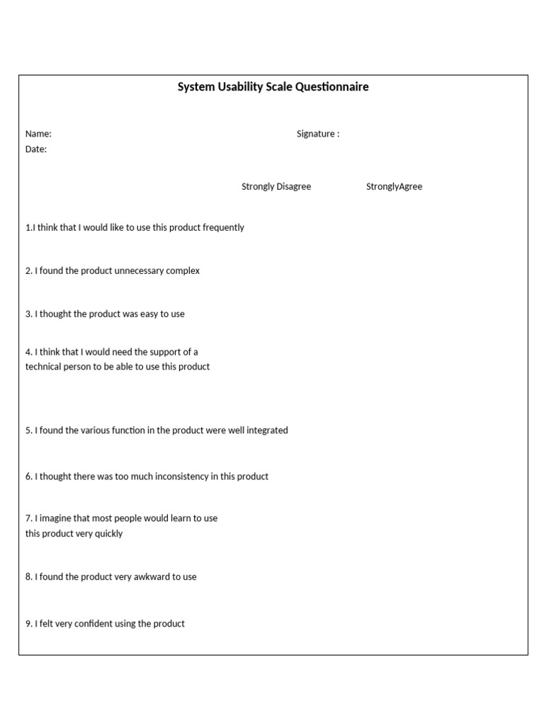 System Usability Scale Questionnaire | PDF | Career & Growth | Computers