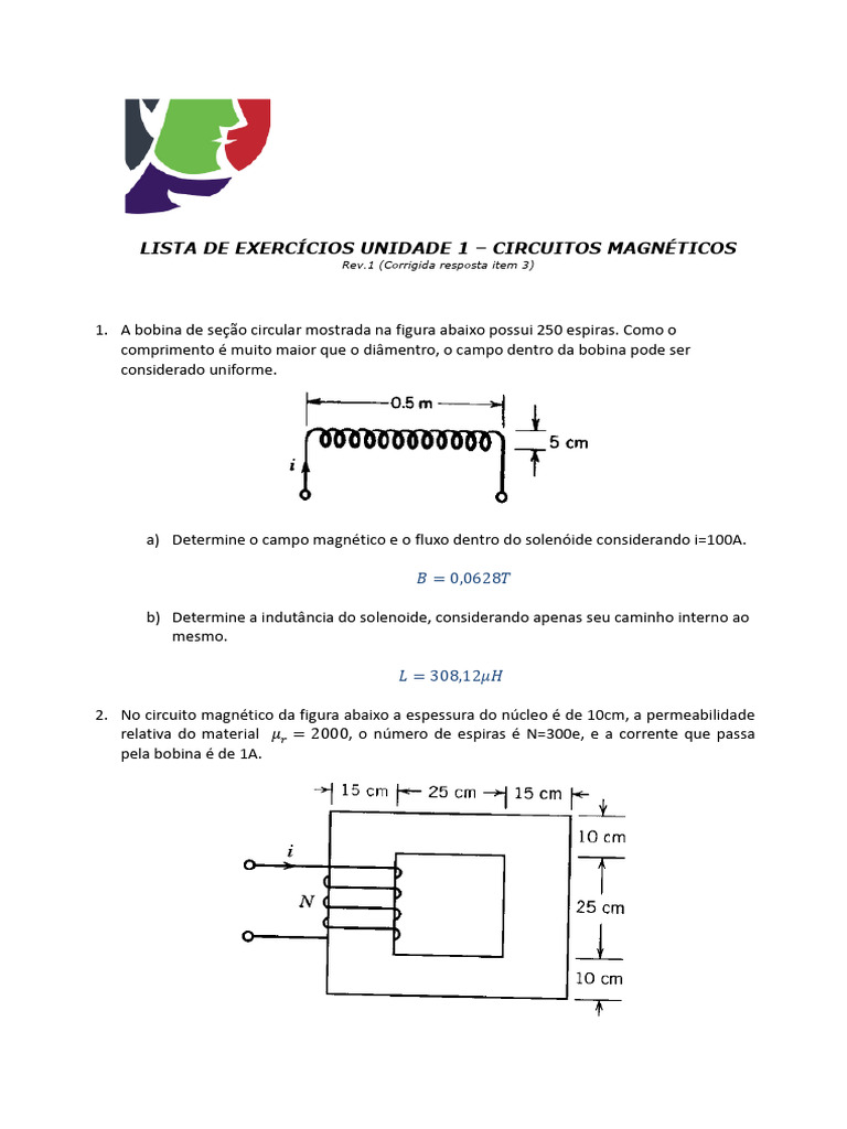 Lista de Exercícios: Circuitos Magnéticos | PDF | Magnetismo | Indutância