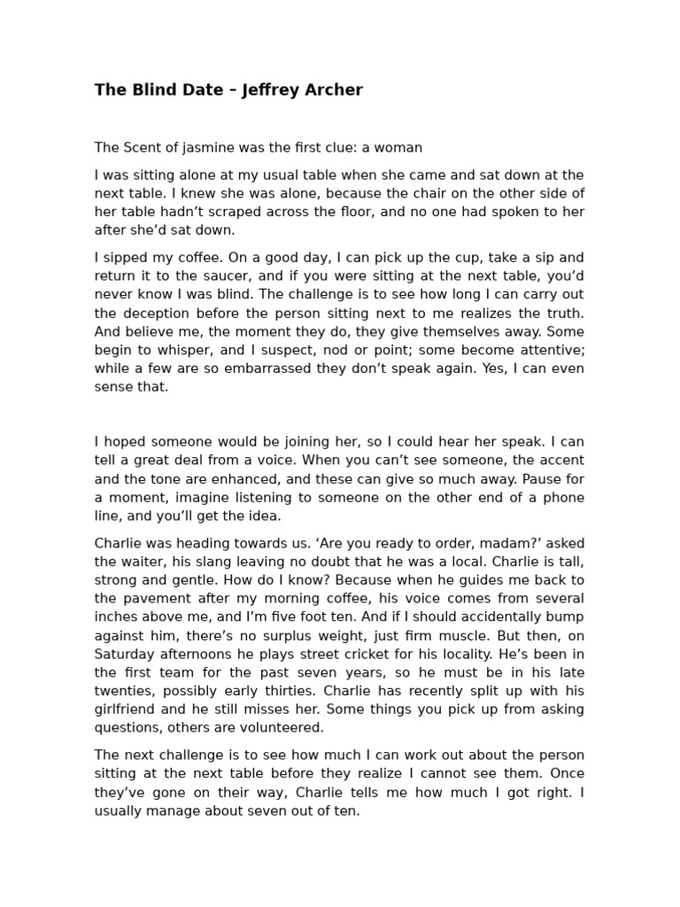 The Blind Date by Jeffrey Archer | PDF | Poetry