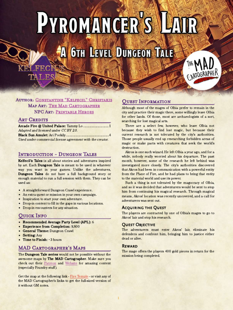 Dungeon Tale - Pyromancer's Lair | PDF | Copyright | Derivative Work