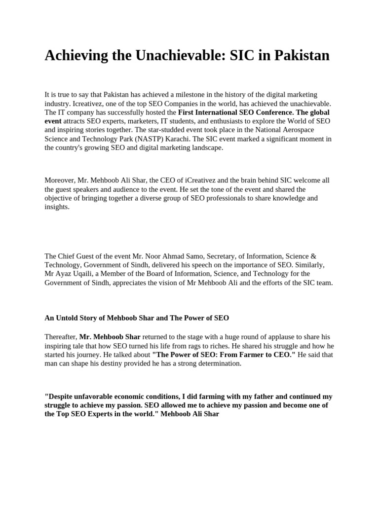 Achieving The Unachievable SIC in Pakistan - Edited | PDF | Business