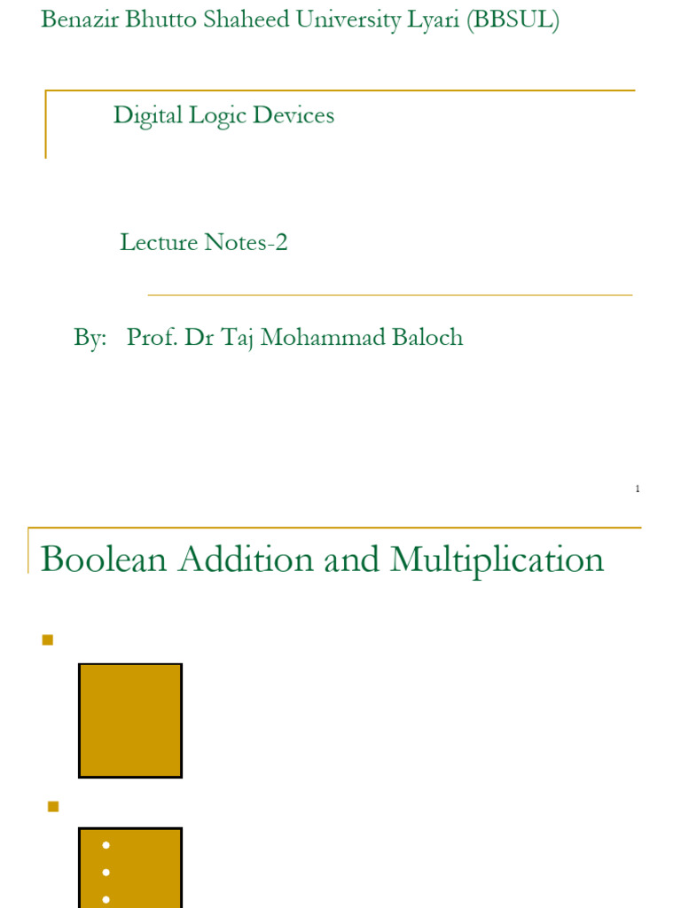 2 DLD Lec2pdf | PDF | Logic Gate | Boolean Algebra