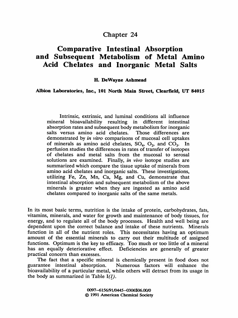 Metal Chelates vs. Inorganic Salts Absorption | PDF | Chelation ...