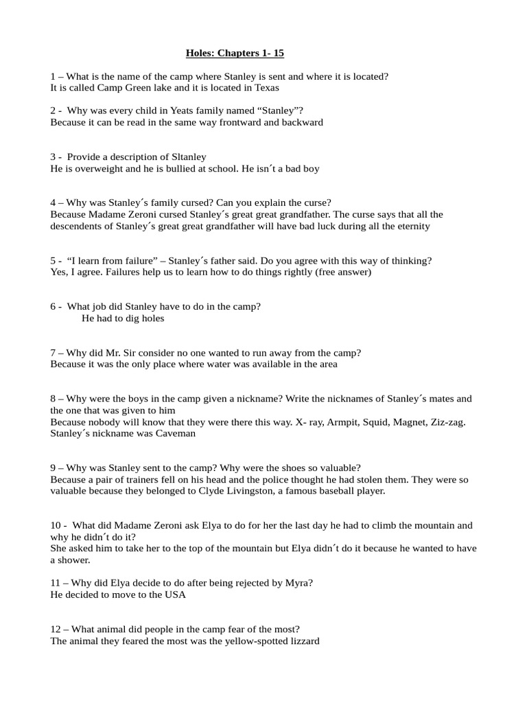 Holes 1 - 15.odt Answer Key | PDF