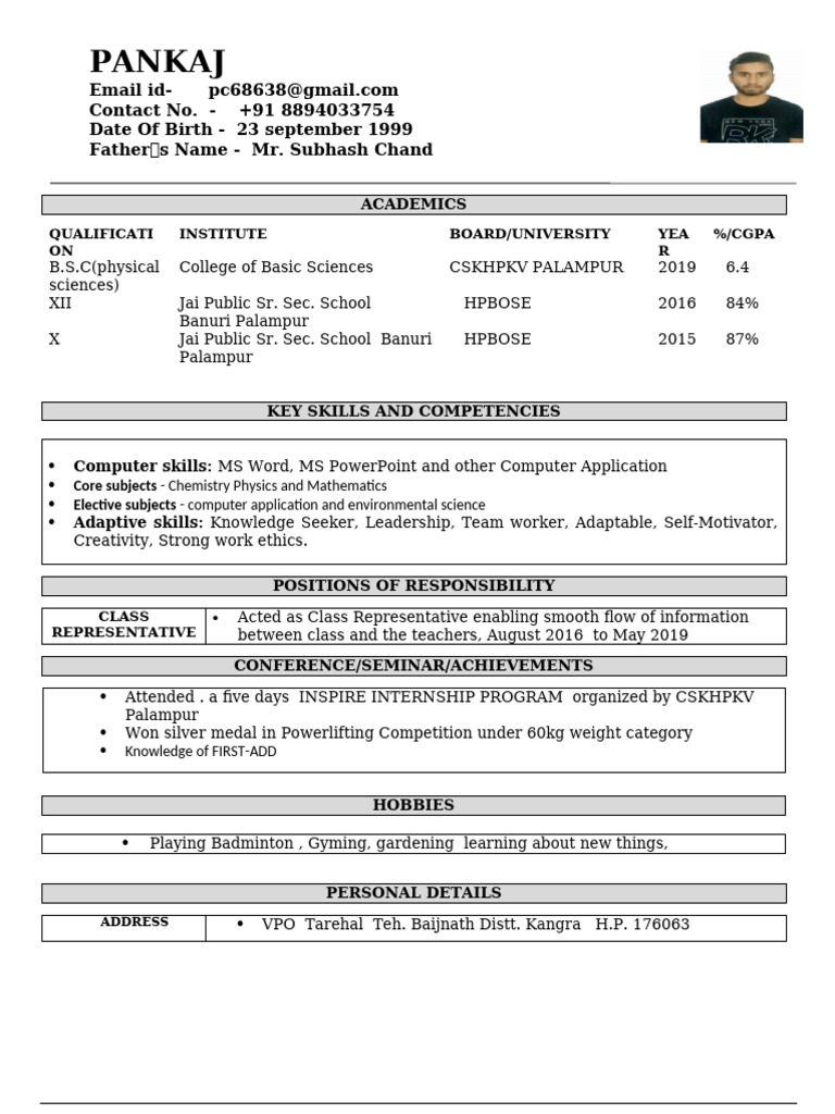 Pankaj New Resume Format | PDF