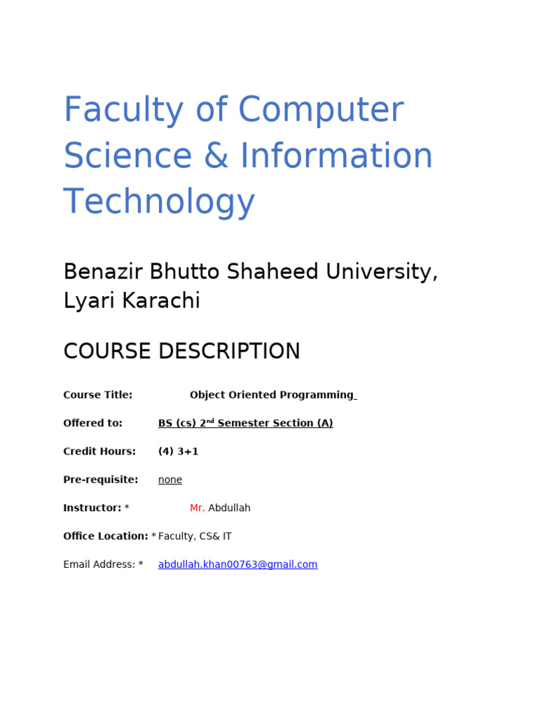 Lab Manual Oop 1 Pdf Object Oriented Programming Computer Science 4832