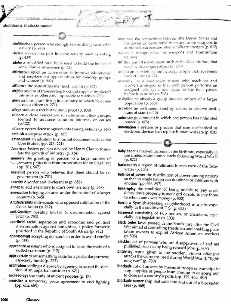 6th Grade US History OLD Textbook Glossary | PDF