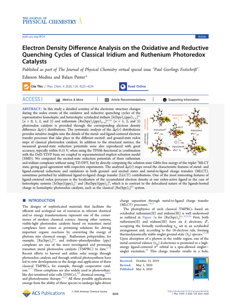 Medina Pinter 2020 Electron Density Difference Analysis On The Oxidative and Reductive Quenching ...