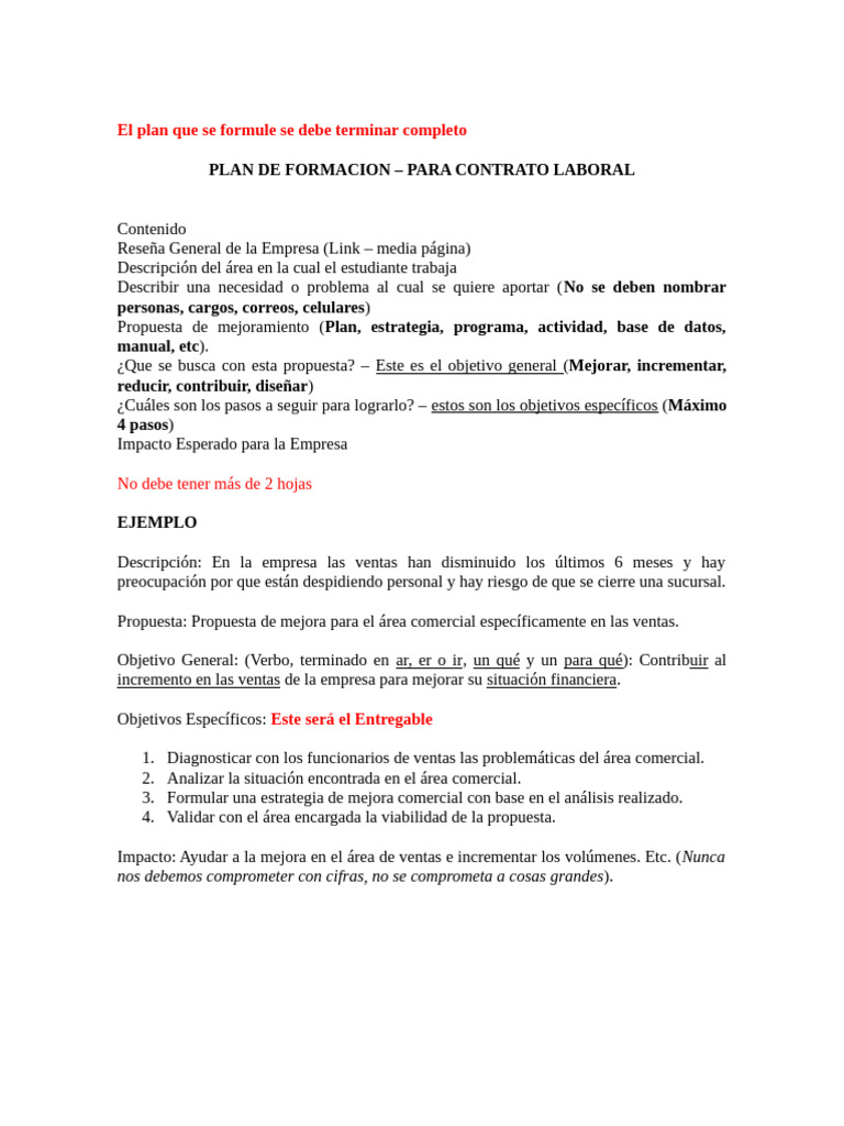 Ejemplo definición plan de formación | PDF