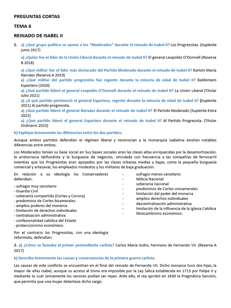 Preguntas Cortas TEMA 6 Por Apartados | PDF | España | Gobierno de españa