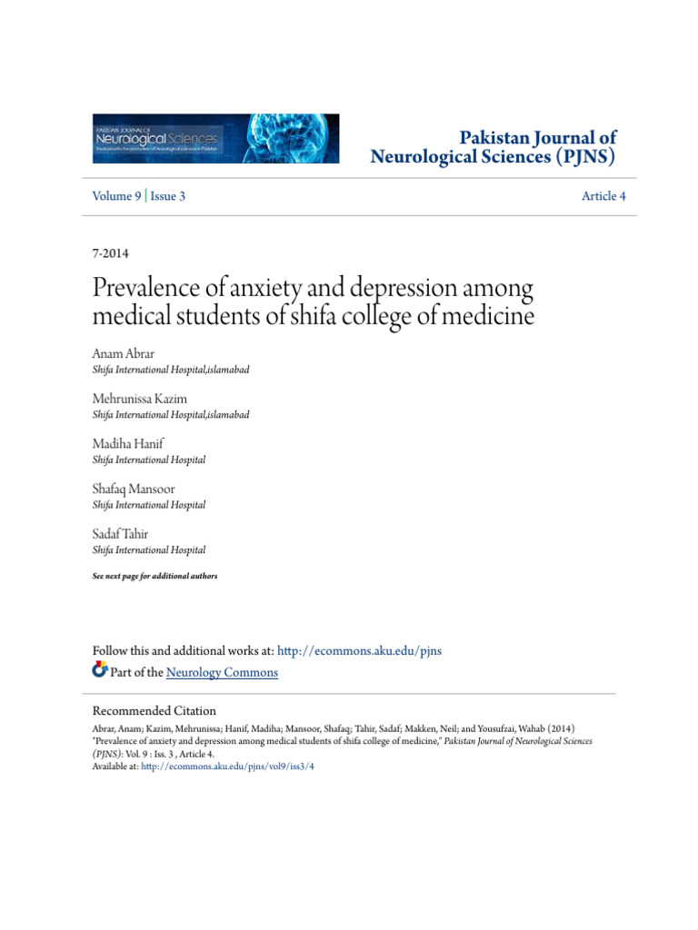 Prevalence of Anxiety and Depression Among Medical Students of SH | PDF ...