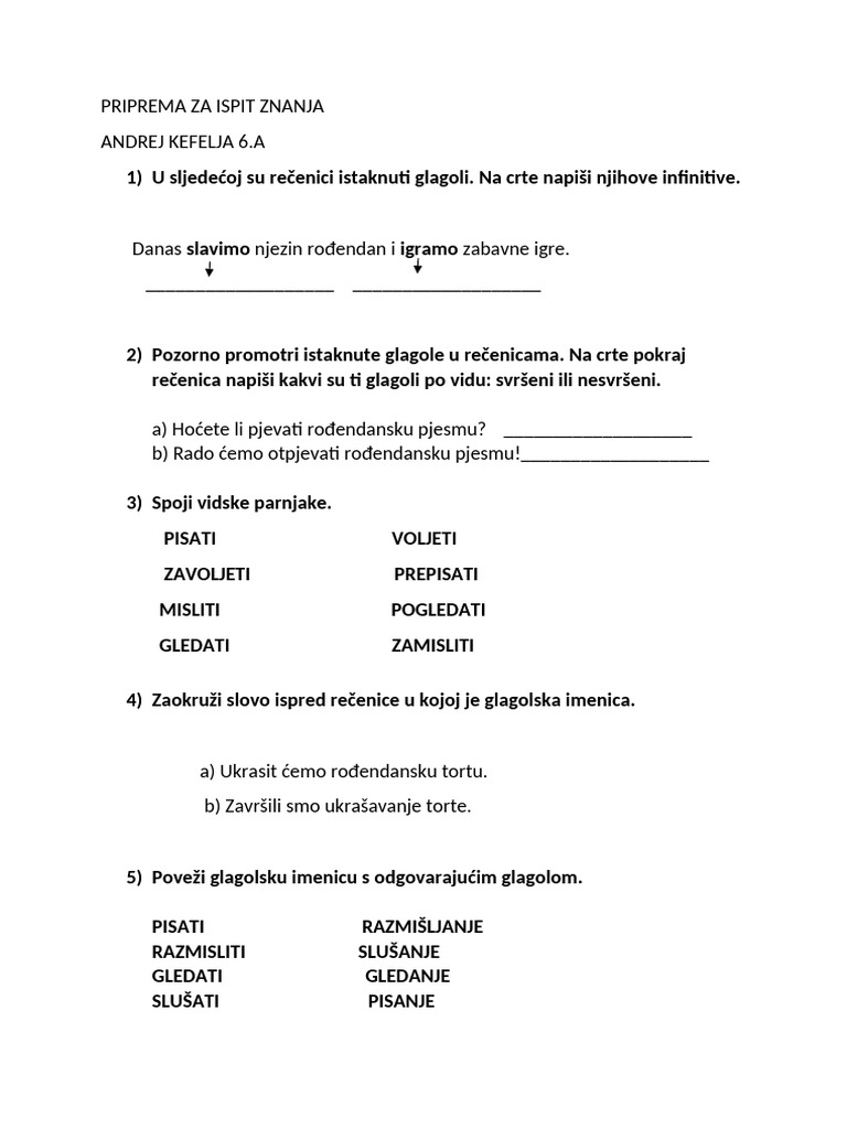 PRIPREMA ZA ISPIT ZNANJA - Hrvatski Jezik | PDF