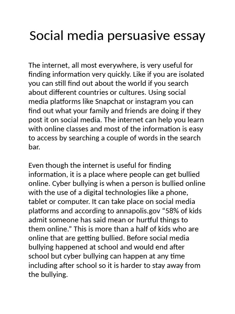 Social Media Persuasive Essay | PDF | Bullying