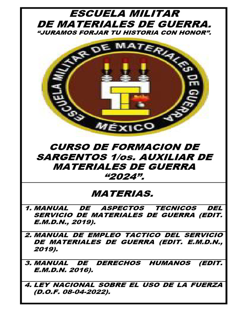Portada Auxiliar Materiales de Guerra Sgto. 1o. 2024 | PDF