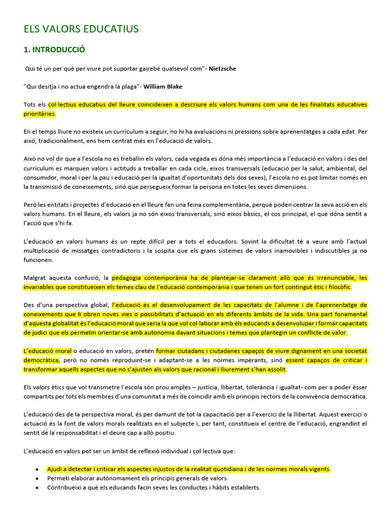 Els Valors Educatius | PDF