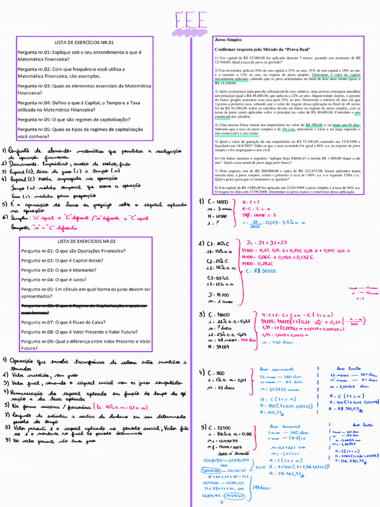 Listas 1, 2, 3 e 4 - Conceitos e Juros - 240406 - 173001 | PDF