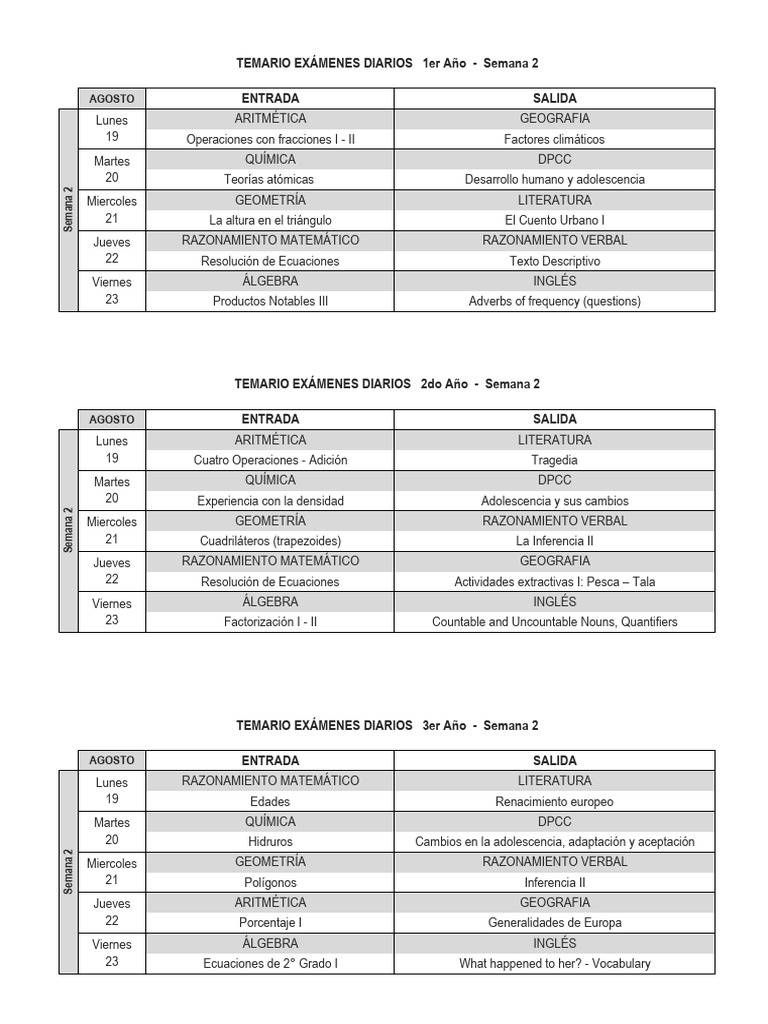 Temario Ex Diarios Semana 2 III Bim | PDF | Álgebra | Aritmética