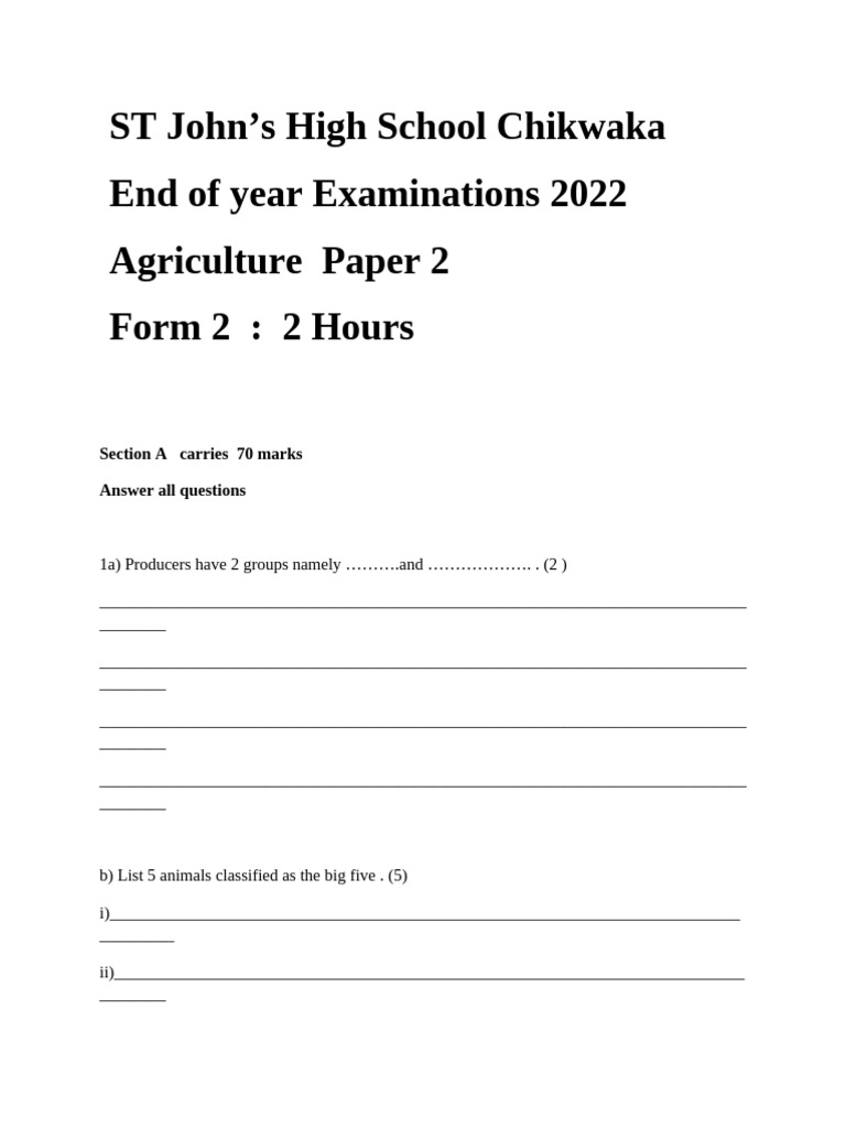 FORM 2 PAPER 2-WPS Office | PDF | Agriculture
