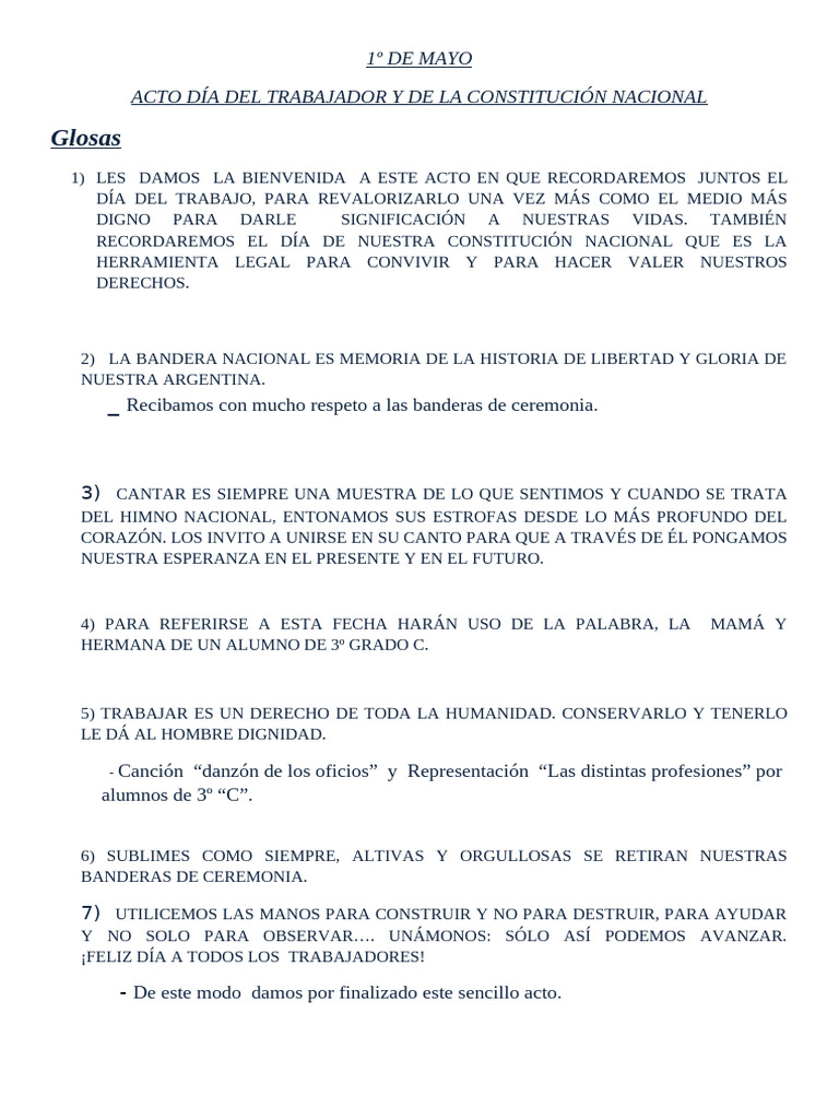 Palabras alusivas 1º DE MAYO. | PDF