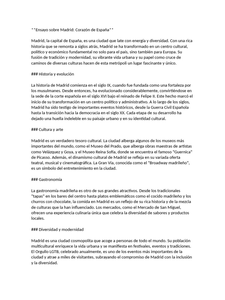 Ensayo sobre Madrid | PDF | Madrid | España