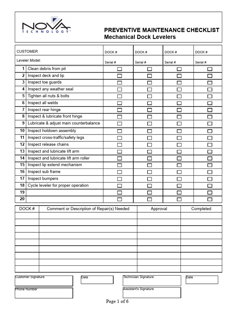 NOVA Preventive Maintenance Checklist | PDF | Elevator | Manufactured Goods