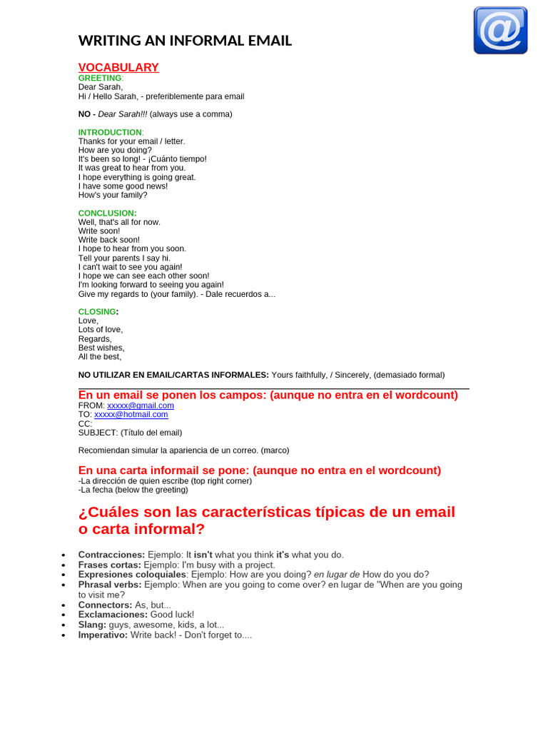Writing An Informal Email | PDF